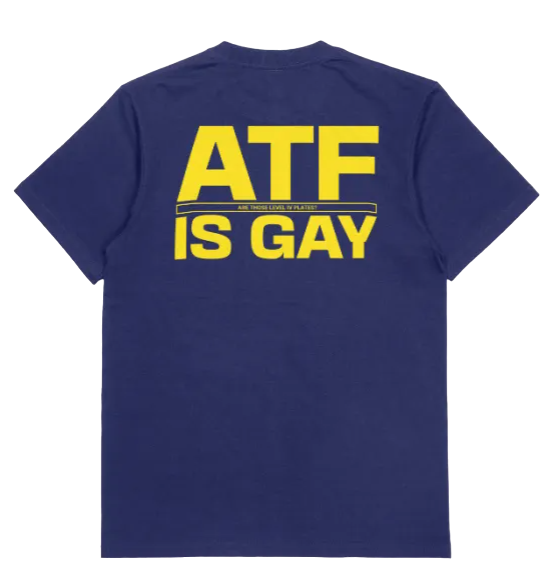 ATF IS GAY - Short Sleeve Shirt Navy Blue – DTF PRINT SOLUTIONS